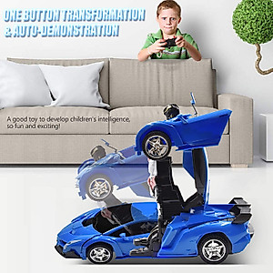 Jeestam RC Car Robot for Kids Transformation Car Toy, Remote Control Deformation Vehicle Model with One Button Transform 360°Rotating Drifting 1:18 Scale, Best for Boys and Girls (Blue)