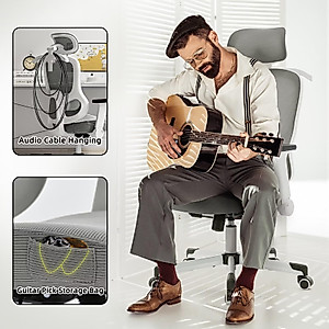 Ergonomic Office Chair Reclining Gaming Chair Adjustable Lumbar Support 4D Armrest 6D Headrest Breathable Mesh Swivel Computer Chairs Home Task Desk Chair Coat Hanger Tilt Lock (Pro, Grey)