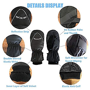 FINGER TEN Winter Golf Gloves Mittens Mitts Men Thermal 1 Pair, Windproof Waterproof Anti Slip Grip Warm Cold Weather Mitt for Push Cart and Practice Christmas Gift Pack (1 Size)