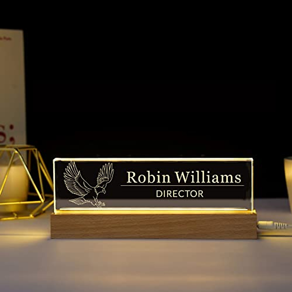 SDHSGSB Office Personalized Name Plate for Desk, Custom Desk Nameplate Plaque for Woman, Engraved Crystal Office Decor Gifts 8"x 1.4"x 3.5" (Eagle)
