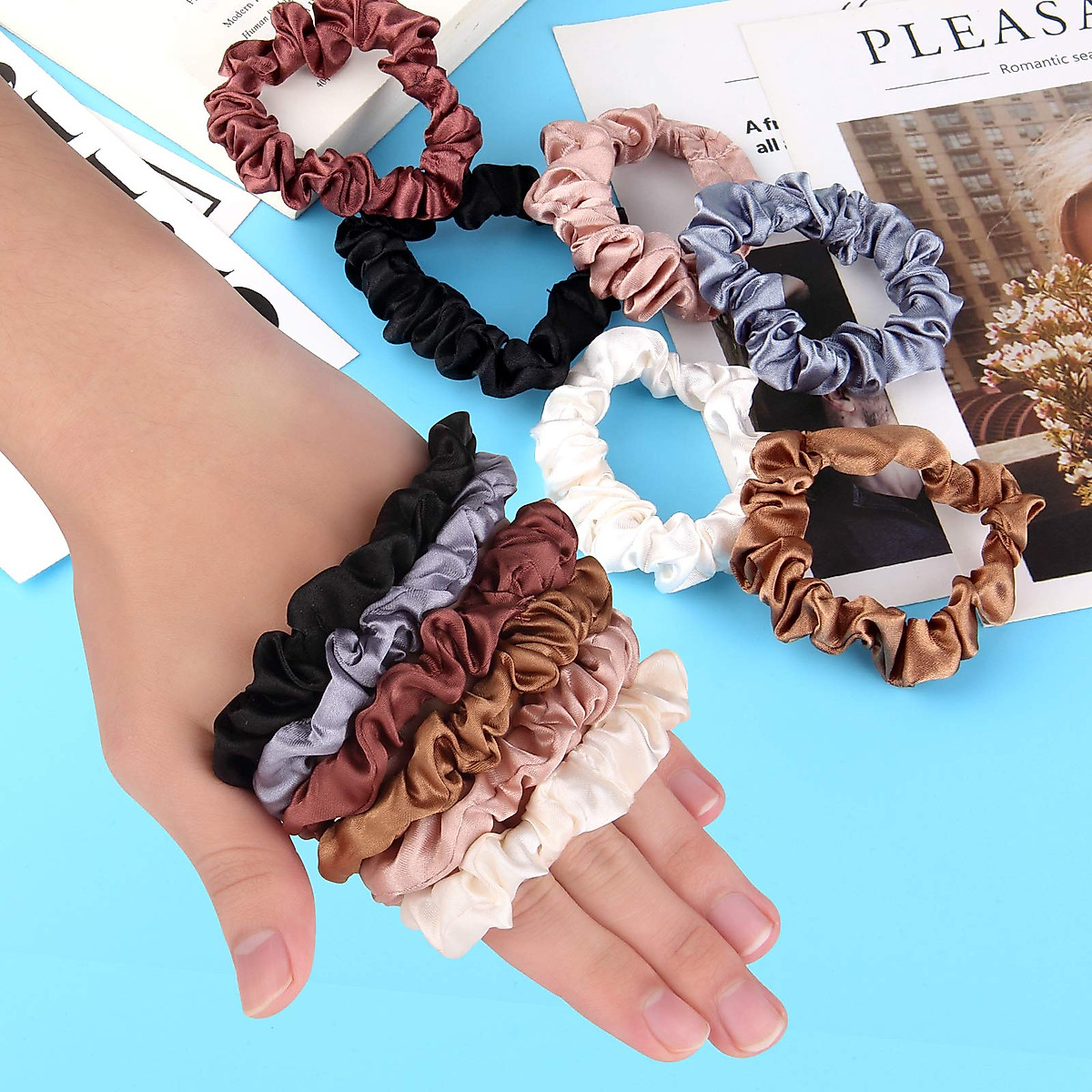 KINMINGZHU, 12 Pieces Silk Hair Scrunchies Silk Hair Tie Elastic Ponytail Holders for Women Girls Hair Accessories-002