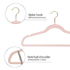 ManGotree Velvet Suit Hangers with 360 Swivel Gold Hook, Non-Slip Coat Hangers, Ultra-Slim Space Saving Hangers, Sturdy & Durable Clothes Hangers, 36 Pack (Pink)