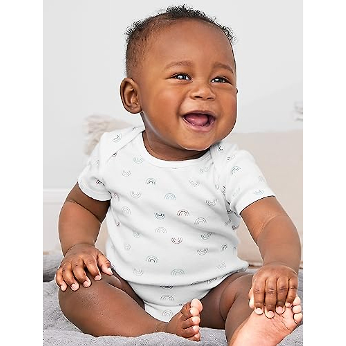 Simple Joys By Carter's Unisex Baby 6-pack Short-sleeve Bodysuit Shirt, Animal/Rainbow/Stripe/Text Print, 3-6 Months US