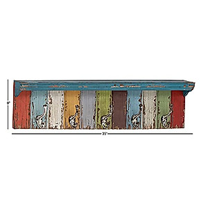 Deco 79 Wood 10 Hangers Wall Hook, 35" x 5" x 9", Multi Colored