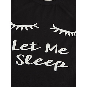 WDIRARA Women's Cute Cartoon Print Closed Eyes Print Tee and Shorts Pajama Set Black M