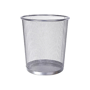 Generic Metal Meshround Garbage Can,Trash Can Mesh Round Open Top Wastebasket,Wire Mesh Desk Trash Can, for Home and Office Workspace (Silver)