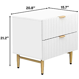 White Nightstand Set of 2 with Drawers, Bed Side Table/Night Stand, Small End Side Tables, Modern Wood Storage Bedside Tables with 2 Drawers and Golden Handle for Small Space, Bedrooms, Living Room