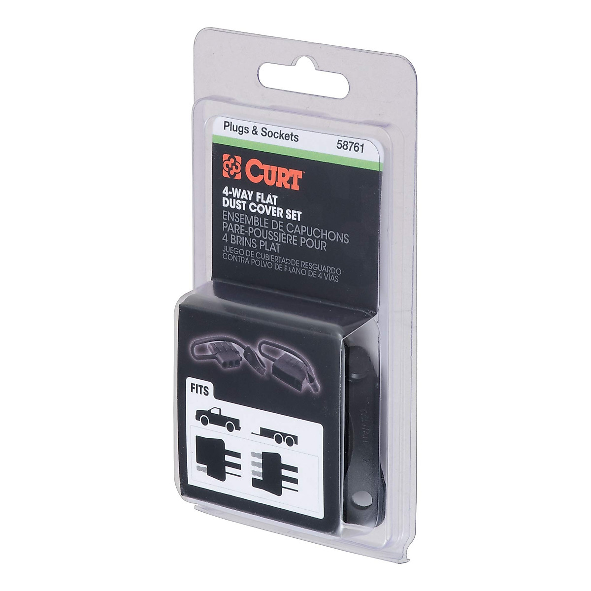 CURT 58761 Vehicle and Trailer-Side 4-Pin Flat Wiring Harness Dust Covers, 2-Pack, Black