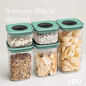 BergHOFF LEO 5Pc PP Smart Seal Food Containers Set Square Green Leakproof Airtight Twist-lock System