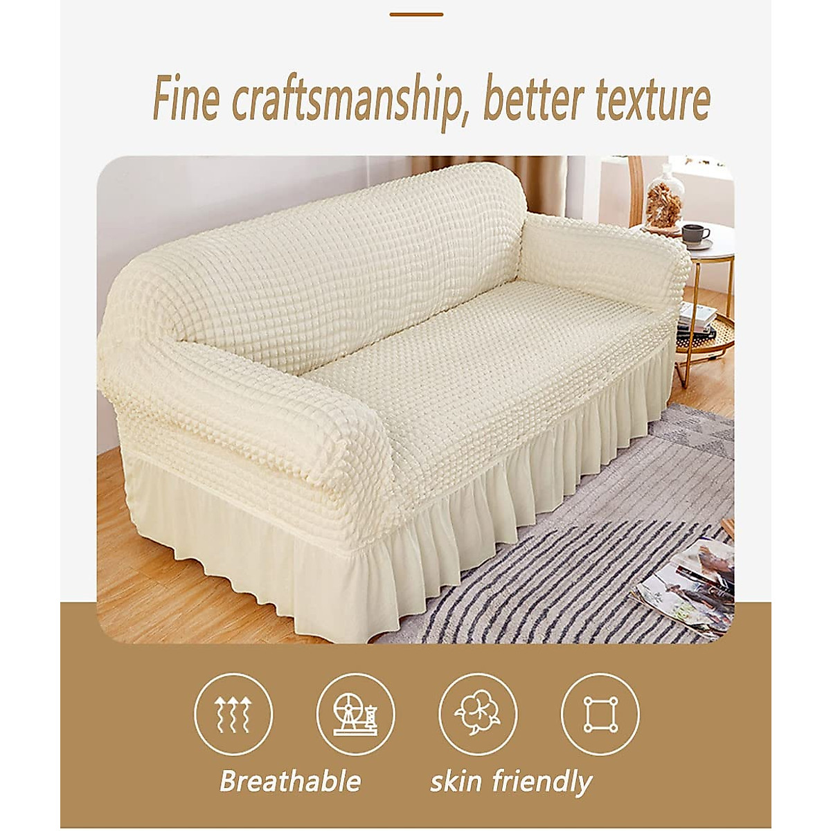 IMYOGI High Stretch Sofa Covers Couch Cover with Skirt Stretch Sofa Slipcover Durable Washable Stretchable Sofa Cover Furniture Protector Universal Sofa Cover -Blue-4 Seater(235-300cm)