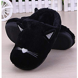 Anddyam Kids Family Cute Cat Household Anti-Slip Indoor Home Slippers for Girls and Boys (1.5-3 Little Kid, Black, 1.5)