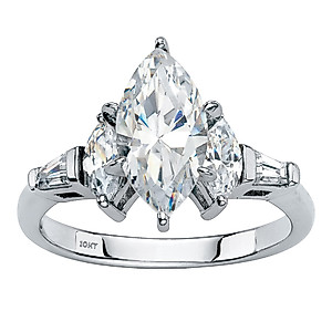 PalmBeach 10K White Gold Marquise Cut Cubic Zirconia 3-Stone Engagement Ring Sizes 6-10 Size 10