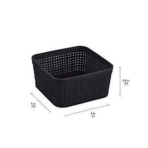 Simplify 6 Pack Organizing Set | Square Bins | Multipurpose | Office | Desk | Dorm | Bathroom | Storage Basket | Small Items | Accessories | Black