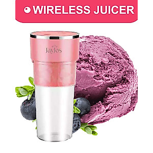JayJos Portable Blender Smoothie Juicer Cup USB Rechargeable Home Travel Personal Mini size, Electric Powerful Sports (Pink)
