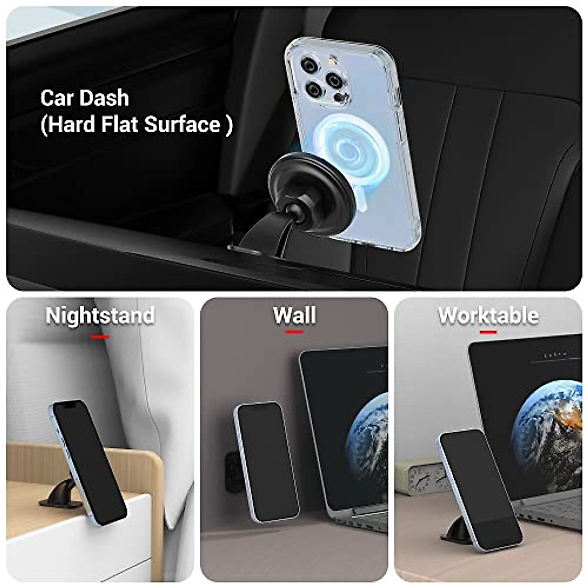 PROfezzion 2-Pack Compatible with MagSafe Car Mount, Magnetic Phone Holder for Car Dash, Home & Office Compatible with iPhone 14 13 12 Pro Max Plus, MagSafe Case & All Phones [14 Strong N52 Magnets]