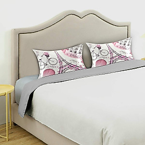 Nander Paris Eiffel Tower Flower Satin Pillowcase for Hair and Skin Cool Soft Silk Pillow Cases No Zipper, 1 PCS Pillow Cover with Envelope Closure - 20x26 inch