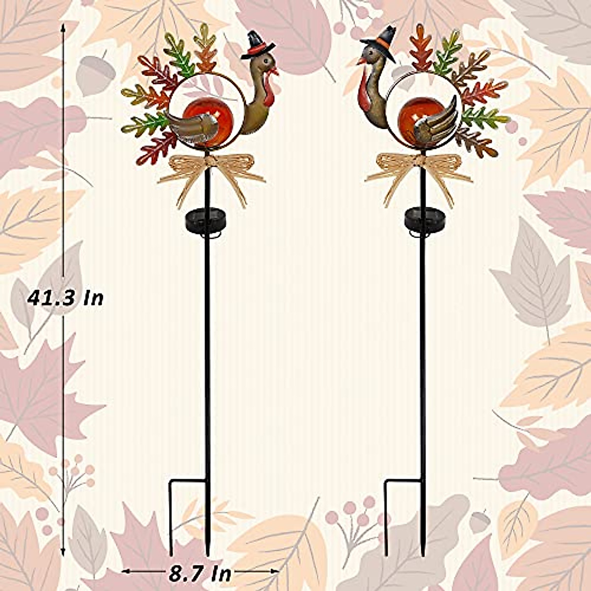 FORUP Solar Thanksgiving Yard Decorations, 41.3 Inch Outdoor Solar Garden Turkey Stake Lights, Metal Turkey Solar Yard Garden Stake Lights for Thanksgiving Outdoor Decorations