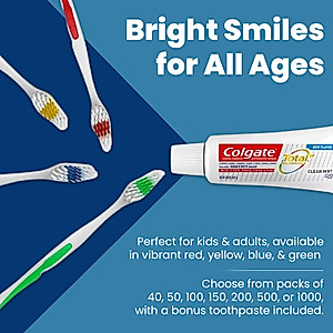 Variety Savings 40 Toothbrushes Bulk Wholesale Quantity Standard Size, Dental Care Toiletries, Medium Soft Bristles, Individually Wrapped, Homeless Care, Disposable Use, Hotels, Travel,