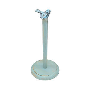 Bird Design Wood Paper Towel Holder Stand Up Paper Towel Holder, Easy One-Handed Tear Kitchen Paper Towel Dispenser with Weighted Base for Standard Paper Towel Rolls - Turquoise