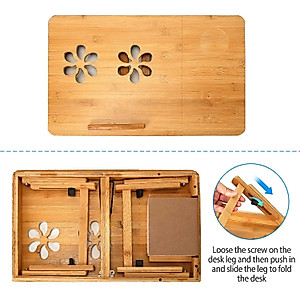 MEZHI Portable Laptop Desk Foldable Lap Bed Tray Adjustable Table Stand Bamboo Desk