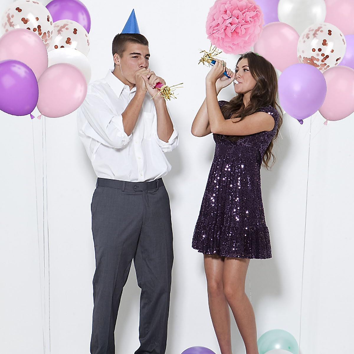 Rishafowg Purple Birthday Decorations for Women, Princess Birthday Party Decorations Pink and Purple Birthday Decorations with Latex Balloons Paper Pom Poms Happy Birthday Banner