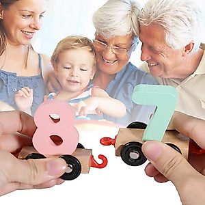 EFOSHM Wooden Train Toy Set 12pcs-Train Cars Digital Toy Set-Toy Train Sets for Kids Toddler Boys and Girls