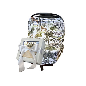 Multi-Use Baby Canopy Cover, Nursing Blanket for Breastfeeding, Shopping Cart Cover, Highchair Cover, and Baby Announcement Kit. Packaged in Luxury Box with Ribbon.