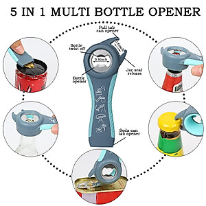 Jar Opener Bottle Opener,5 In 1 Multi Function Can Opener-Ergonomic Multifunctional Kitchen Tools Set For Weak Hand, Children，Elderly, Seniors, Arthritis Sufferers 2 Pack