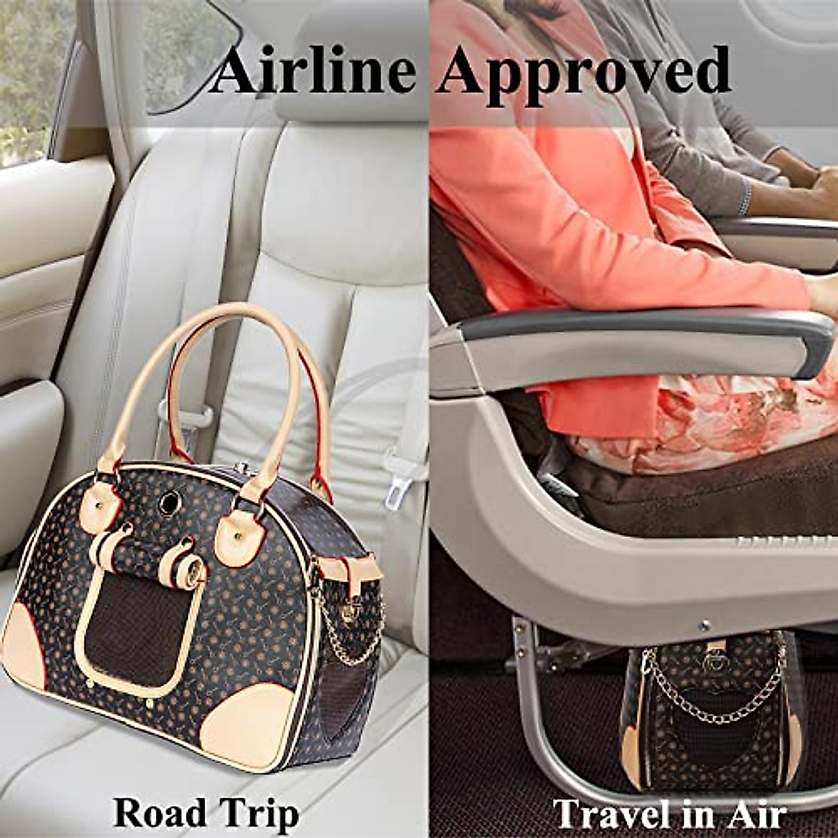 Adriene's Choice Luxury Pet Carrier, Puppy Small Dog Carrier, Cat Carrier Bag, Waterproof Premium PU Leather Carrying Handbag for Outdoor Travel Walking Hiking Shopping…