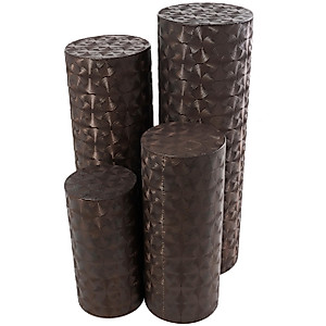 Brown Metal Tall Slim Abstract Pedestal Table with Grooved Shell Design (Set of 4) Silver Industrial Iron