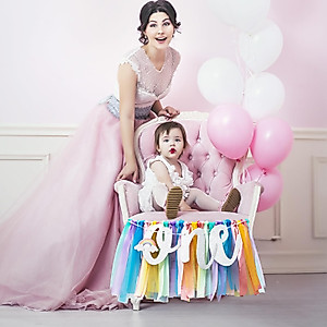 1st Birthday High Chair Banner,1 Year Birthday Decorations Pastel Rainbow Theme First Birthday Banner for Girls Boys 1st Birthday Party Baby Shower Decorations Highchair Garland