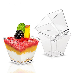 Tosnail 100 Pack 2 Oz Mini Clear Plastic Dessert Tumbler Cups with 100 Dessert Spoons, Square Parfait Appetizer Cups for Event and Party Serving