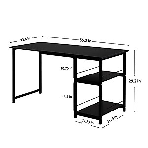 MASAKA B&W Office Home Desk with 2 Shelf for Writing Room, Large Operating Surface 55.2" Computer Desk with Sturdy Wooden Storage Shelf, Bookshelf Study Desk, Home Office Table for Living Room