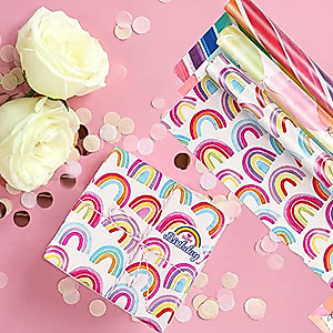 Gift Wrapping Paper Rolls, Pink Colorful Wrapping Paper Rolls Birthday Girls Women, Rainbow Balloon Wrapping Paper Bundle Rolls for Birthday Bridal Baby Shower Wedding, 3 Rolls-17x118inch Per Roll