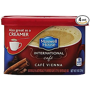 Maxwell House International Cafe 4-Can Variety Bundle includes 1-Can Cafe Francais, 7.6 oz + 1-Can French Vanilla, 4 oz + 1-Can Vanilla Caramel, 8.7 oz + 1-Can Cafe Vienna, 9 oz