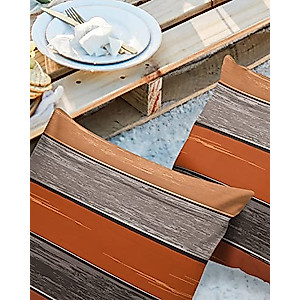 Outdoor Waterproof Pillow Covers for Patio Furniture Wooden Board Decorative Throw Pillow Cover Autumn Orange Ombre Wood Grain Pillowcases Set of 2 Cushion Case for Sofa Couch Chair 16 x 16 in