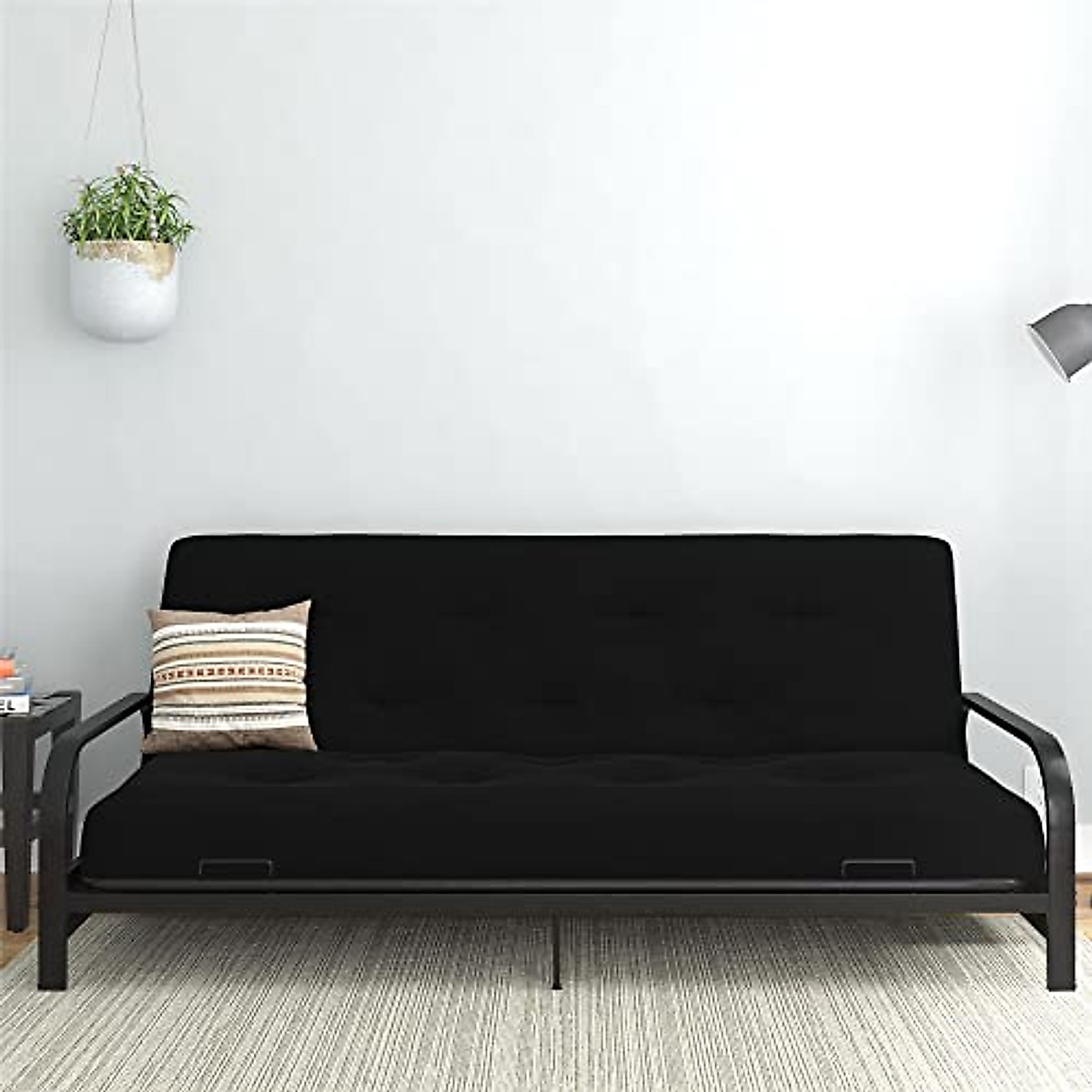 REALROOMS Cozey 8-Inch Spring Coil Futon Mattress, Microfiber, Full, True Black