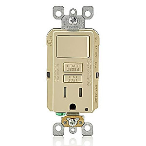 Leviton GFCI Combination Outlet with Switch, 15 Amp, Self Test, Tamper-Resistant with LED Indicator Light, Saves Space, GFSW1-I, Ivory