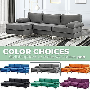 Casa Andrea Milano llc Modern Large Velvet Fabric Sectional Sofa L Shape Couch with Extra Wide Chaise Lounge