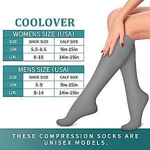 COOLOVER Copper Compression Socks for Women and Men(6 Pairs)-Best Support for Running, Athletic, Nursing, Travel