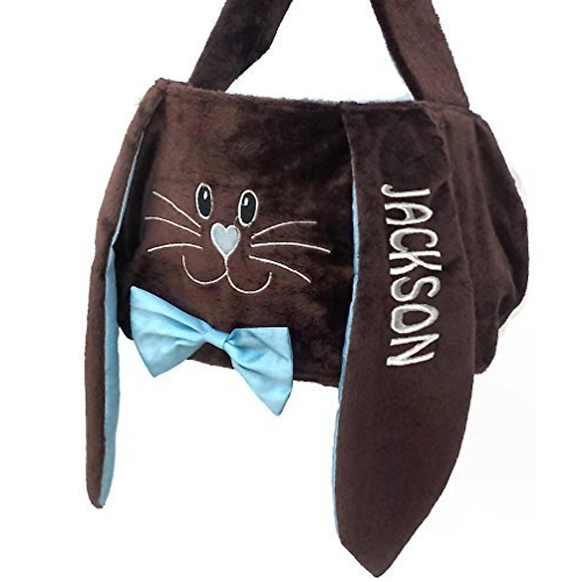 Personalized Easter Basket (Blue Chocolate) Plush Easter Basket Tote Bunny Bucket Embroidered with Kids Name
