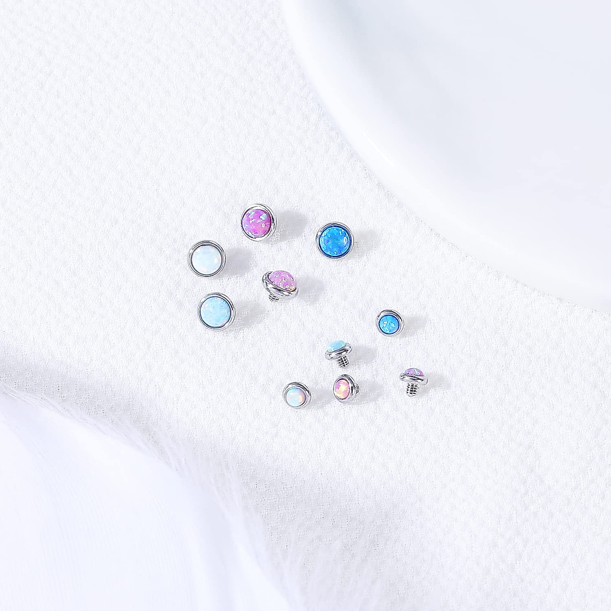 ZS 9PCS Opal 16G Dermal Anchor Tops 3mm 4mm, 14G Surgical Steel Internally Threaded Base Microdermal Piercing Jewelry for Women Men (B:4mm)