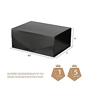 PACKQUEEN Gift Box with Ribbon and Blank Greeting Card, Black Magnetic Gift Box for Present, Groomsman Proposal Box for All Occasions (9x6.5x3.8 Inches)