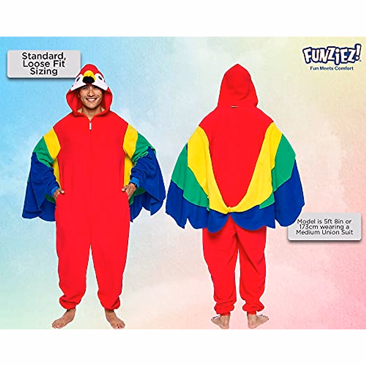 Funziez! Slim Bird Adult Onesie - Parrot Halloween Costume - Plush Parrot One Piece Cosplay Suit for Adults, Women and Men