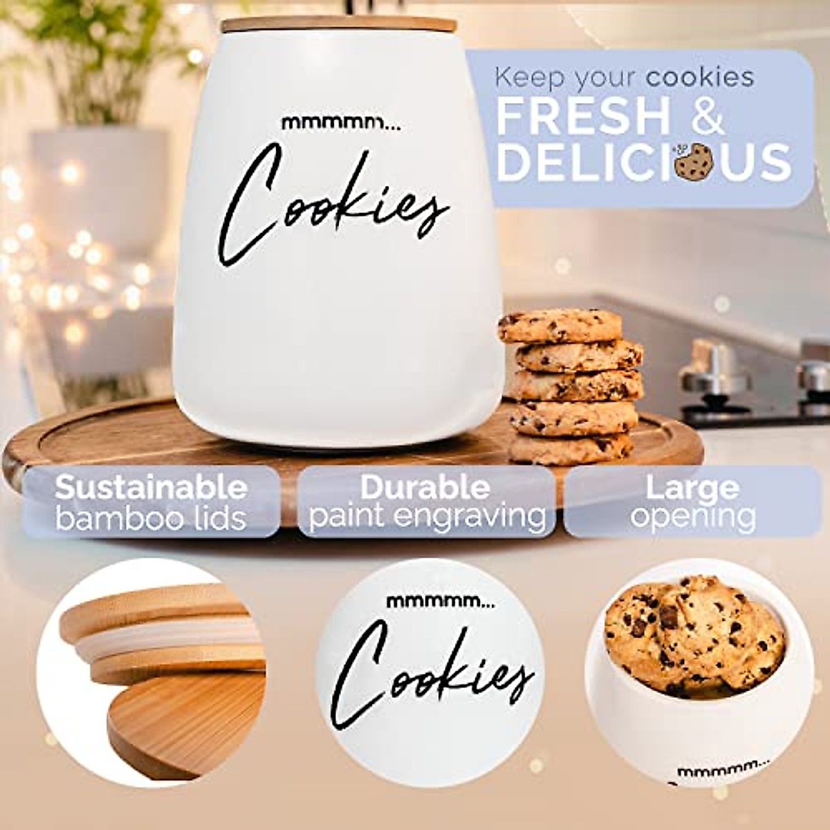 FIFTH FORK Cute and Fun Cookie Jars for Kitchen Counter - Unique and Large Ceramic Cookie Storage Containers - Perfect for Kitchen Counter & Gift Giving