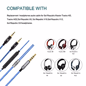 Replacement OFC Audio Cable Cord Compatible with Sol Republic Master Tracks HD Tracks HD2 Sol Republic V8 V10 V12 X3 Headphone,Headset Extension Cords with Remote Volume & Mic(4ft)
