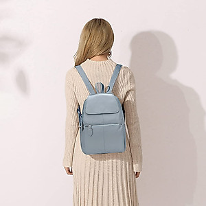 15 Colors Real Soft 100% Genuine Leather Women Backpack Fashion Ladies Travel Bag Preppy Style For Woman (Blue Grey)