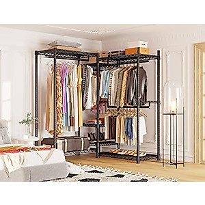 Raybee 77" H Clothes Rack Heavy Duty Clothing Racks for Hanging Clothes 720LBS Adjustable Clothing Rack Portable Closet Racks for Hanging Clothes Wire Garment Rack Black 13.9" D x 70.6" W x 77" H