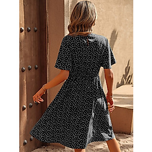 Floerns Women's Confetti Heart Print Butterfly Sleeve Flared A Line Midi Dress Black and White XL