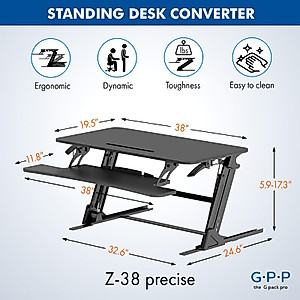 G-PACK PRO Standing Desk Converter - Height Adjustable Sit Stand Desk Riser up to 20.5" - Super Wide 37" Table fits Dual Monitors - 22 Ergonomic Adjustable Standing Desk Workstation Positions